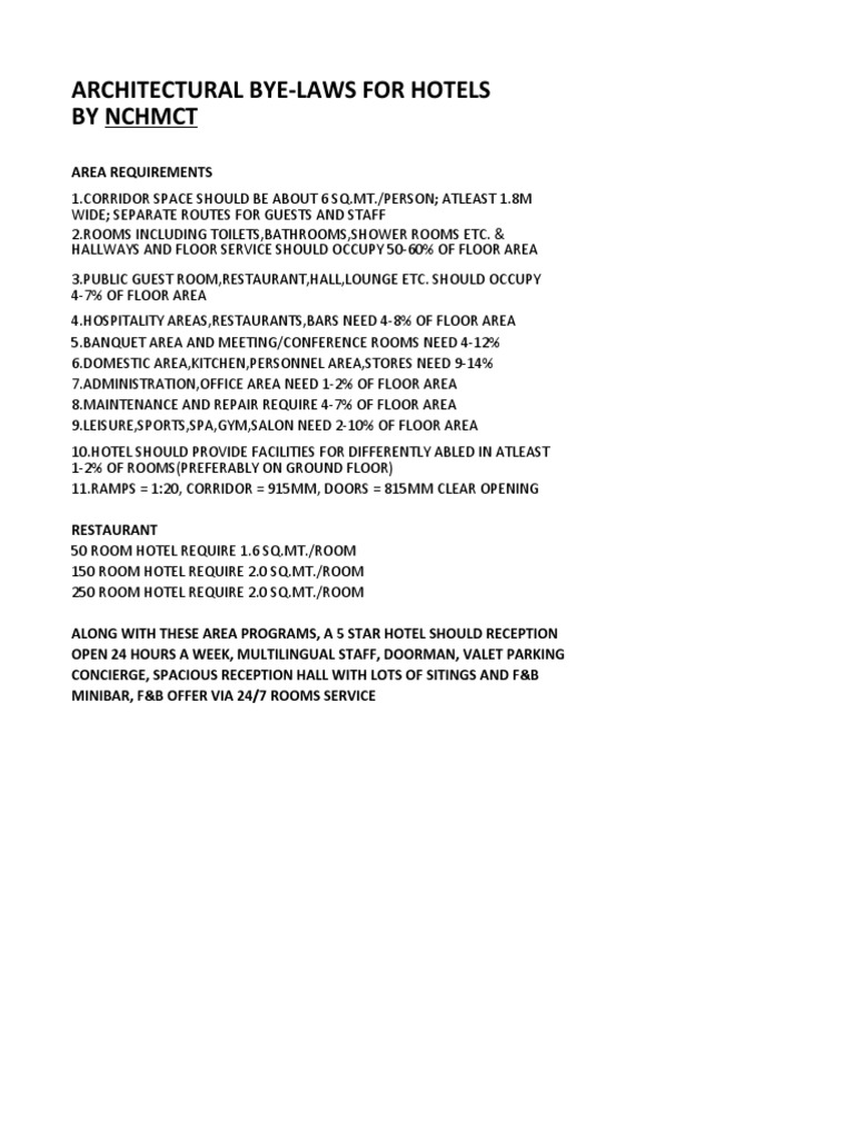 5 Star Hotel Area Requirements Guide | PDF | Room | Hotel