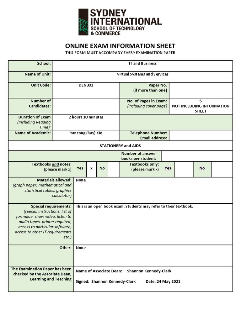 Online Exam Information Sheet | PDF | Virtualization | Computer Science