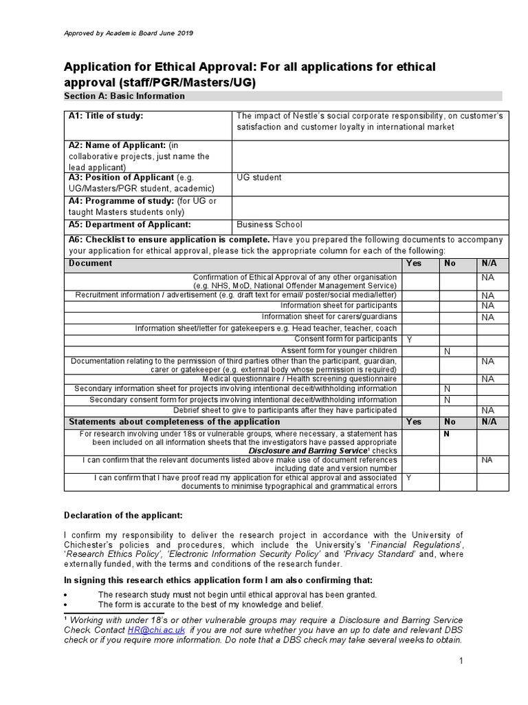 2019 JG UoC Application For Ethical Approval | PDF | Corporate Social ...