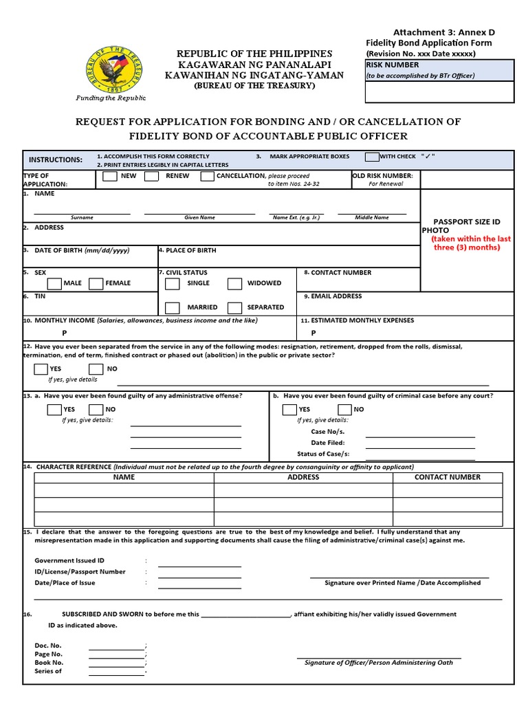 New Revised Fidelity Bonding Application Form in Excel | PDF | Government
