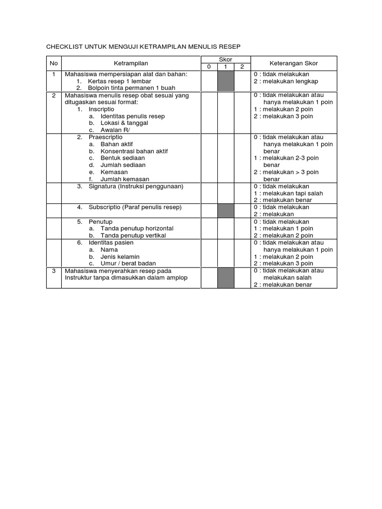 Checklist Menulis Resep | PDF
