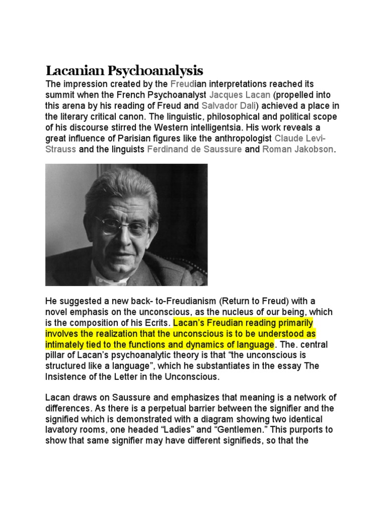 Lacanian Psychoanalysis | PDF | Jacques Lacan | Unconscious Mind
