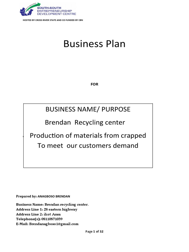 Brendan Recycling Business Plan | PDF | Recycling | Business