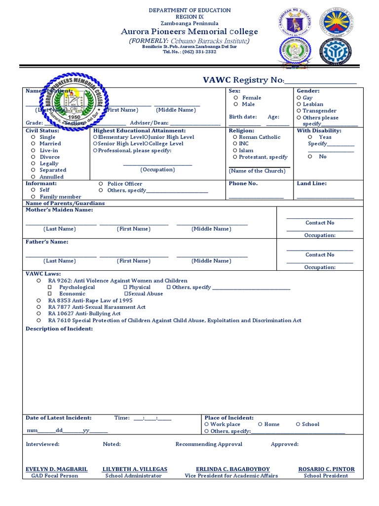 Vawc Form | PDF | Lgbt Rights | Gender Studies