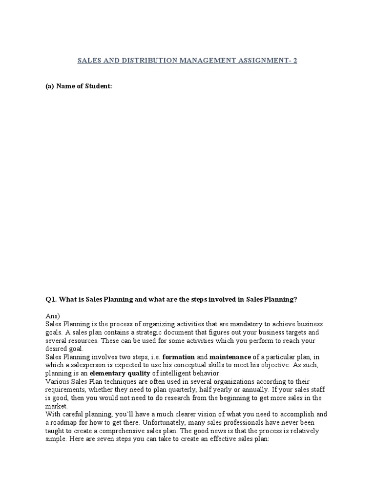 Sales and Distribution Management Assignment | PDF | Sales | Budget