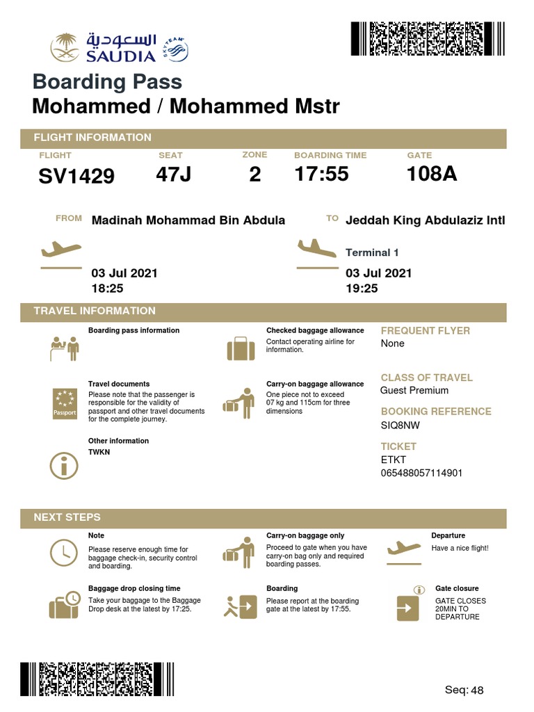 Flight Itinerary and Boarding Pass for Domestic Travel within Saudi ...