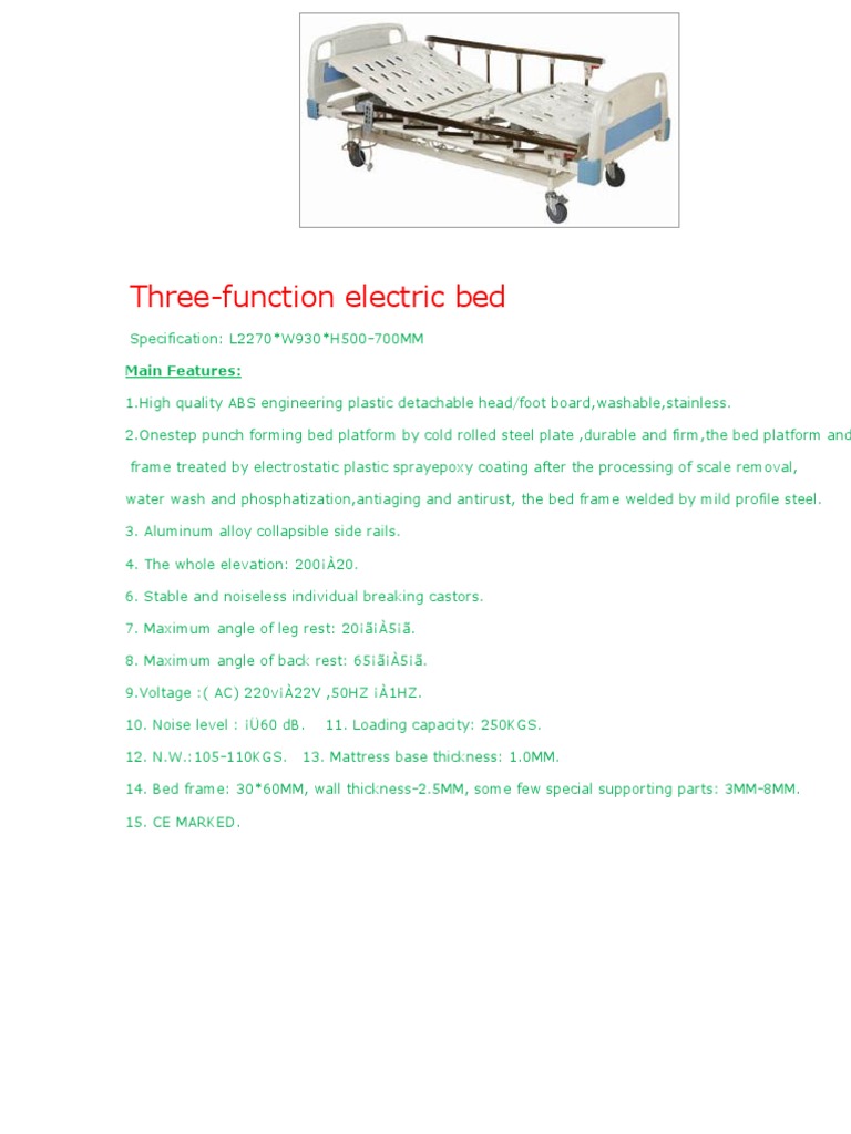 Three-Function Electric Bed Specs | PDF