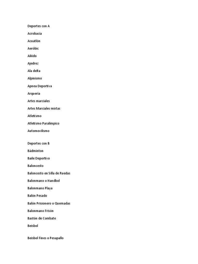 Lista de Deportes | PDF | Gimnasia | Deportes olímpicos