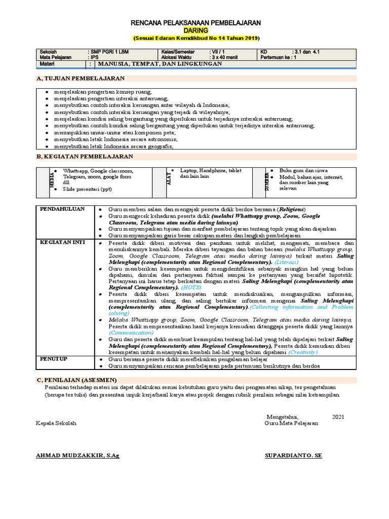 RPP IPS Kelas 7 Semester 1 Dan 2 | PDF