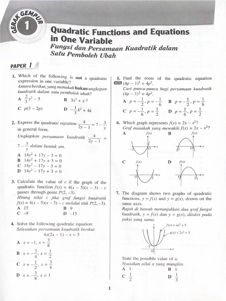 Latihan Math Bab 1 T4 KSSM | PDF