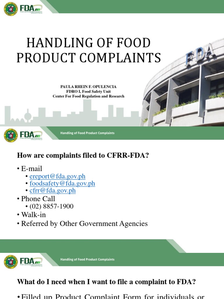 Handling of Complaints | PDF | Food And Drug Administration | Food And ...