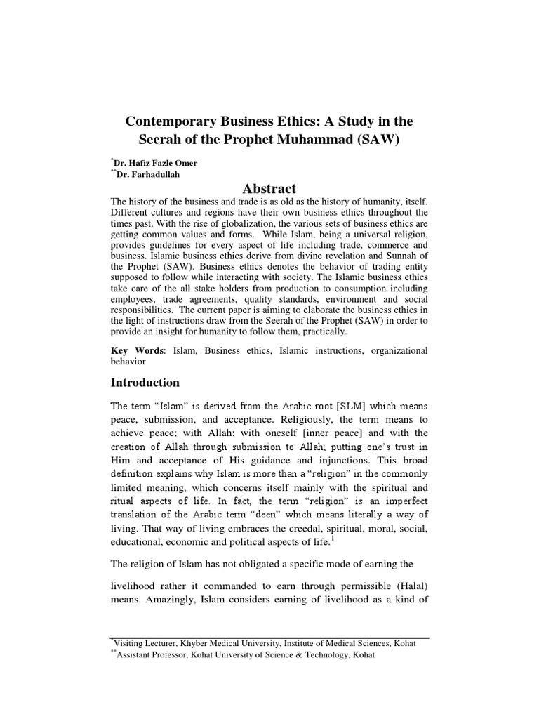 Contemporary Business Ethics: A Study in The Seerah of The Prophet ...