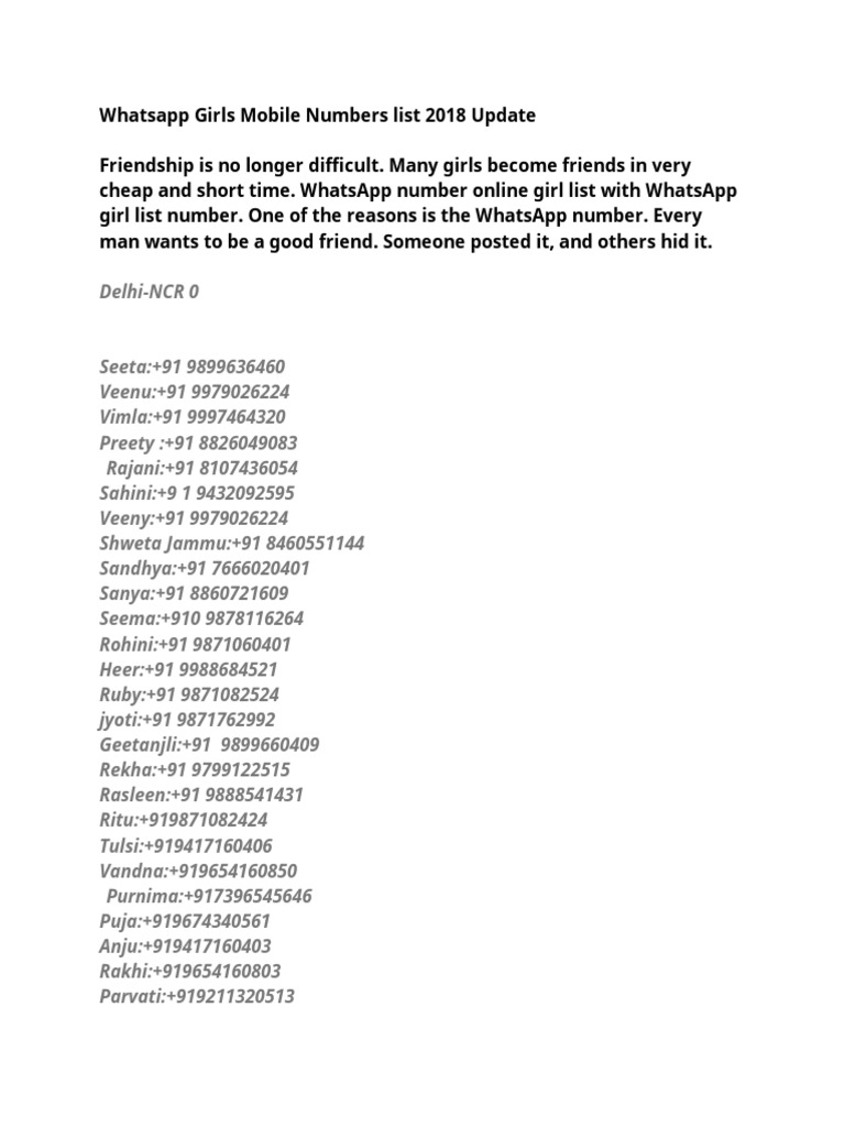 2018 Girls WhatsApp Numbers List | PDF | Hindu Behaviour And Experience ...