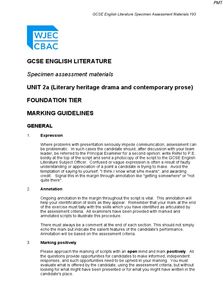 Specimen MS - Unit 2A (F) WJEC English Literature GCSE | PDF | Iago ...