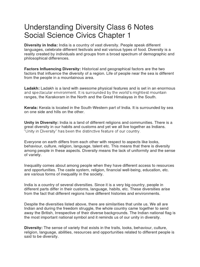 Understanding Diversity Class 6 Notes Social Science Civics Chapter 1 ...