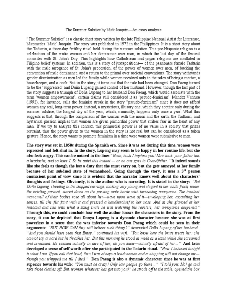 Analysis of Nick Joaquin's Summer Solstice | PDF | Mystery, Thriller ...