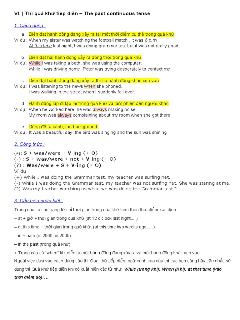 The past continuous tense explained | PDF