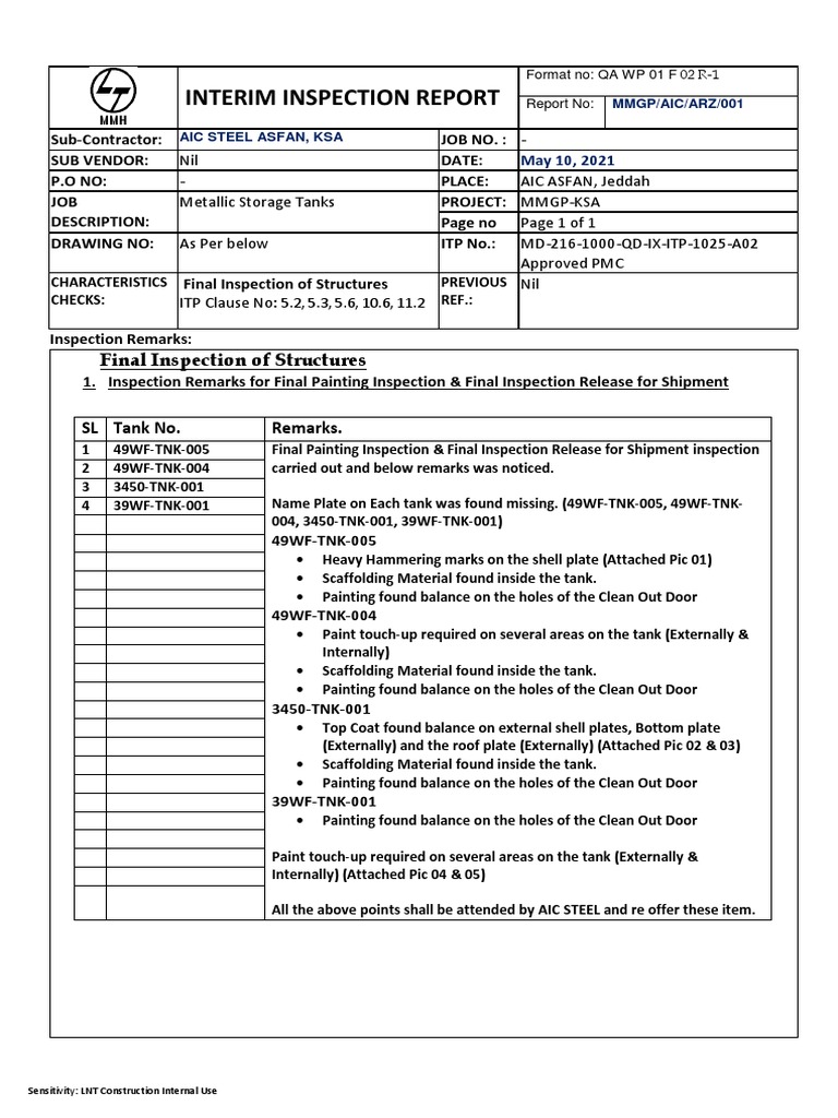 Interim Inspection Report: Final Inspection of Structures | PDF ...