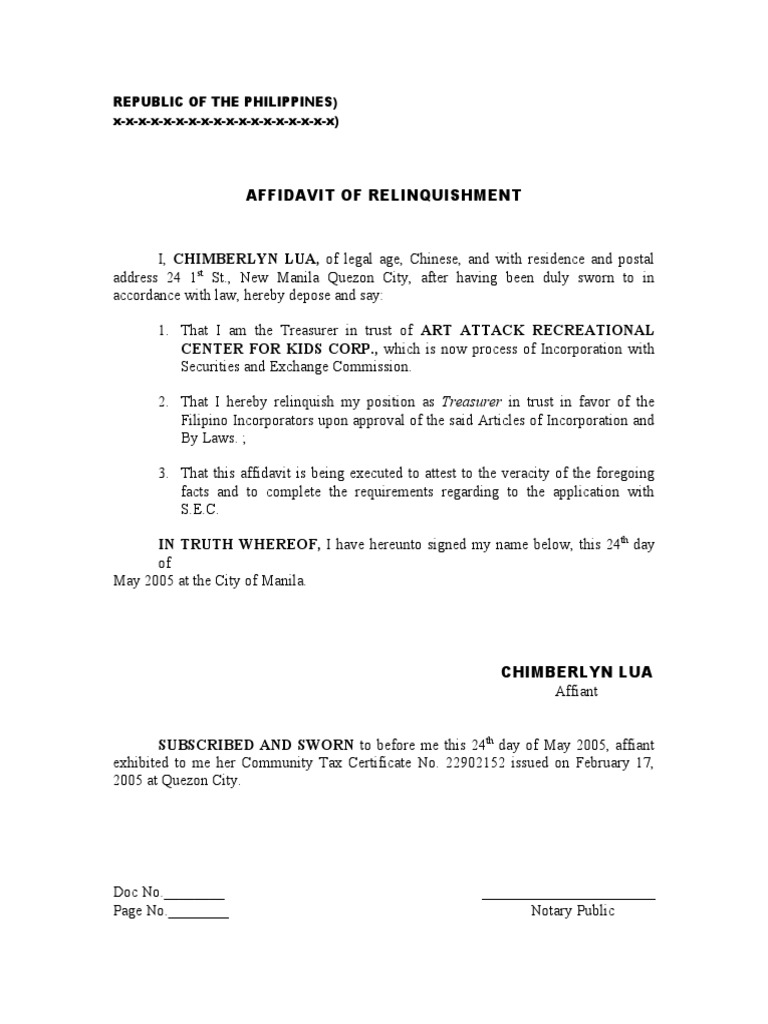 Affidavit of Relinquishment | PDF
