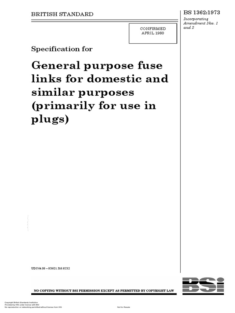 BS 1362 General Purpose Fuse Links For Domestic and Similar Purposes ...
