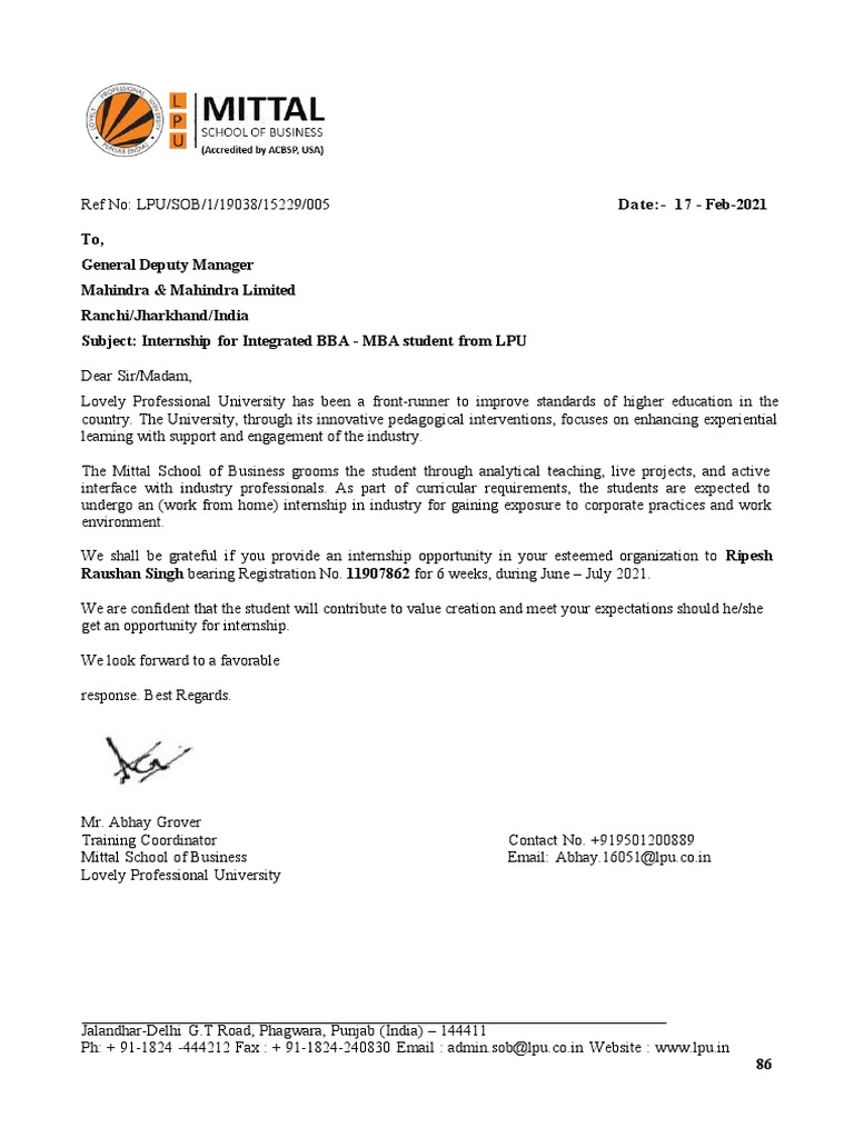 Internship NOC | PDF