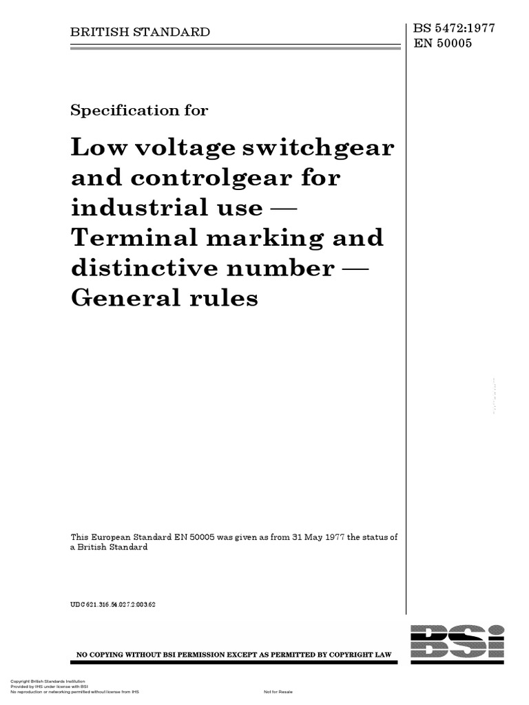 BS 5472 Low Voltage Switchgear and Controlgear For Industrial Use ...