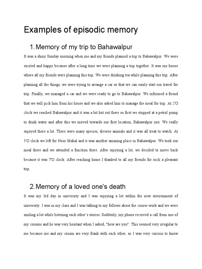 Examples of Episodic Memory | PDF