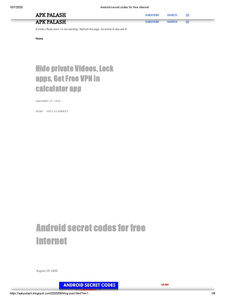 Android Secret Codes For Free Internet | Download Free PDF | Android (Operating System) | Facebook