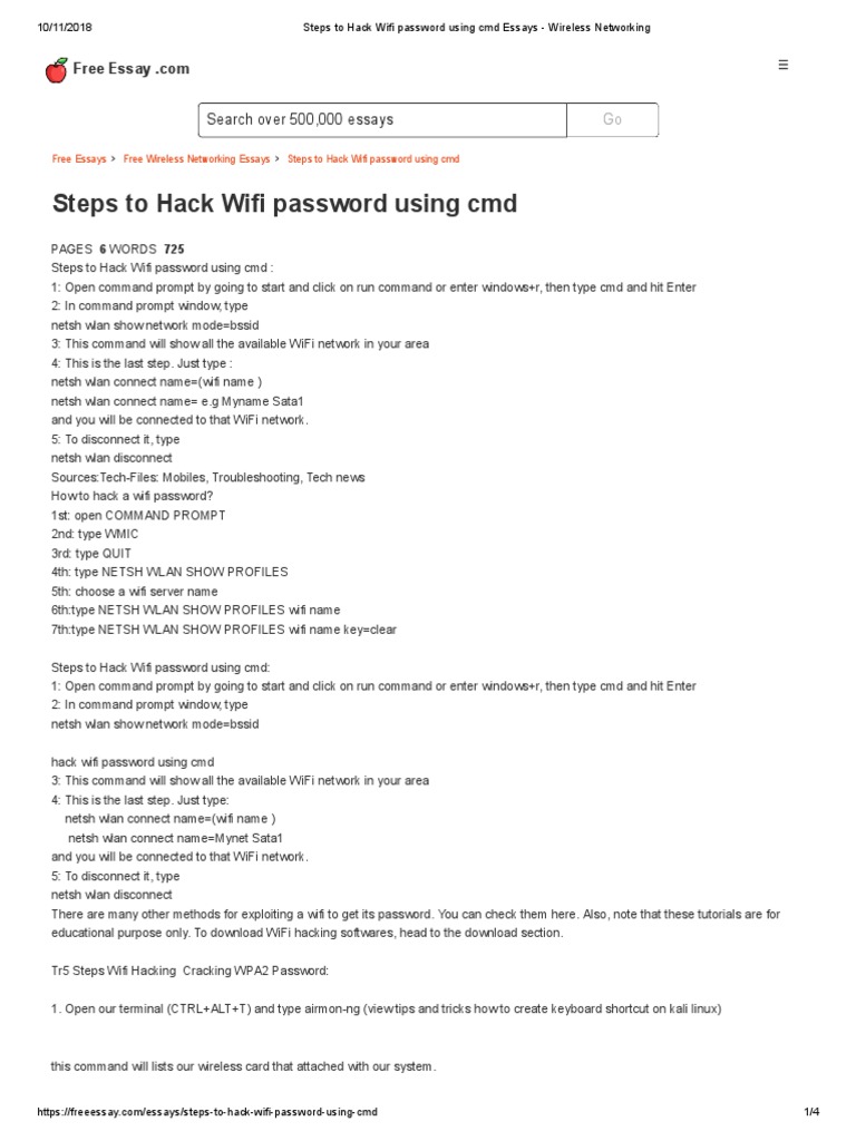 Steps To Hack Wifi Password Using CMD Essays - Wireless Networking ...