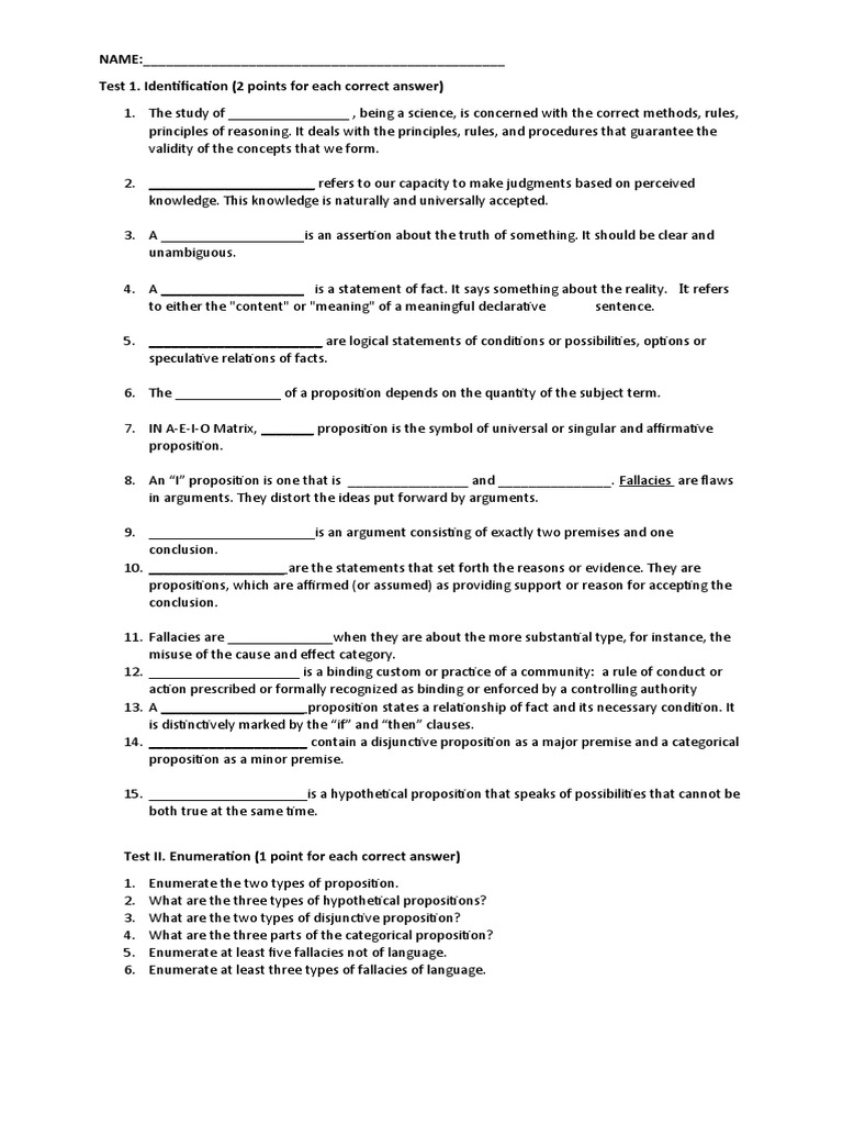 Logic Long Quiz | PDF | Proposition | Argument