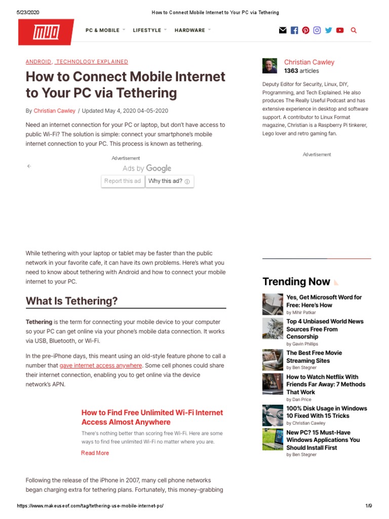 How To Connect Mobile Internet To Your PC Via Tethering | PDF | Wi Fi | Mobile Web