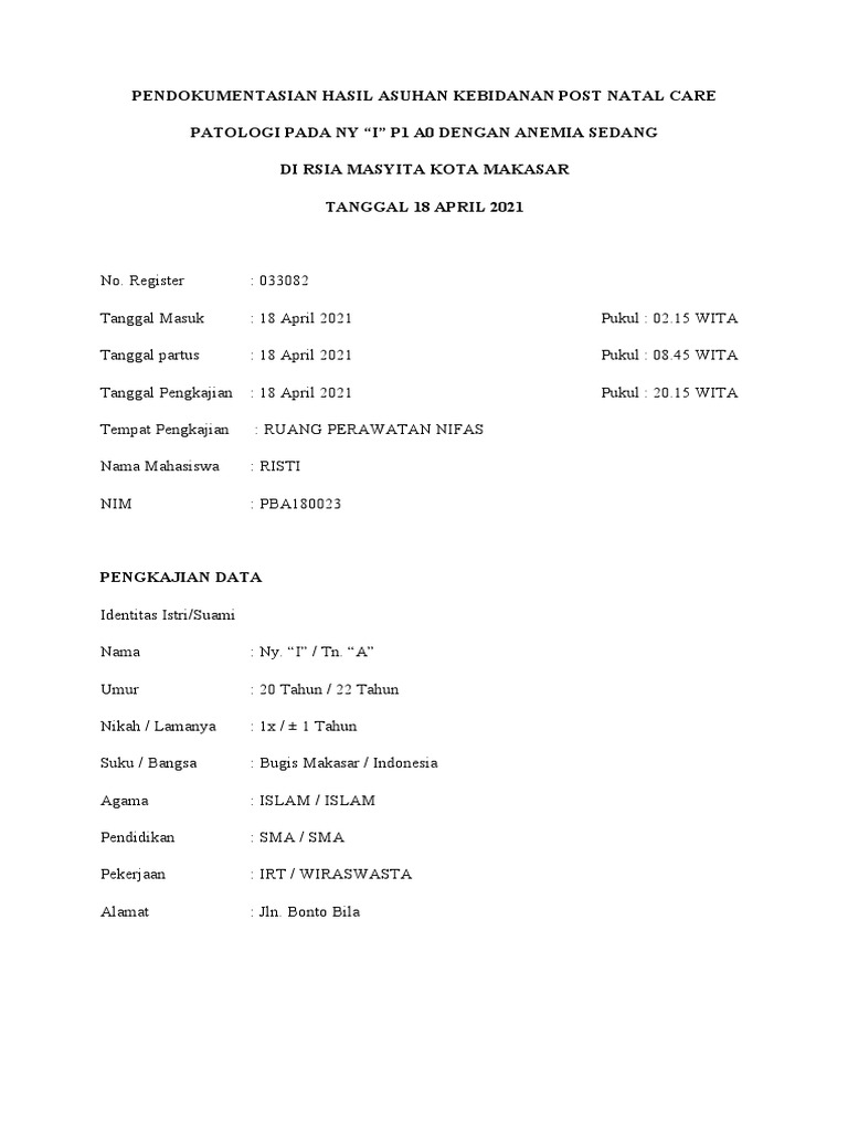 Soap PNC Patologi Risti | PDF