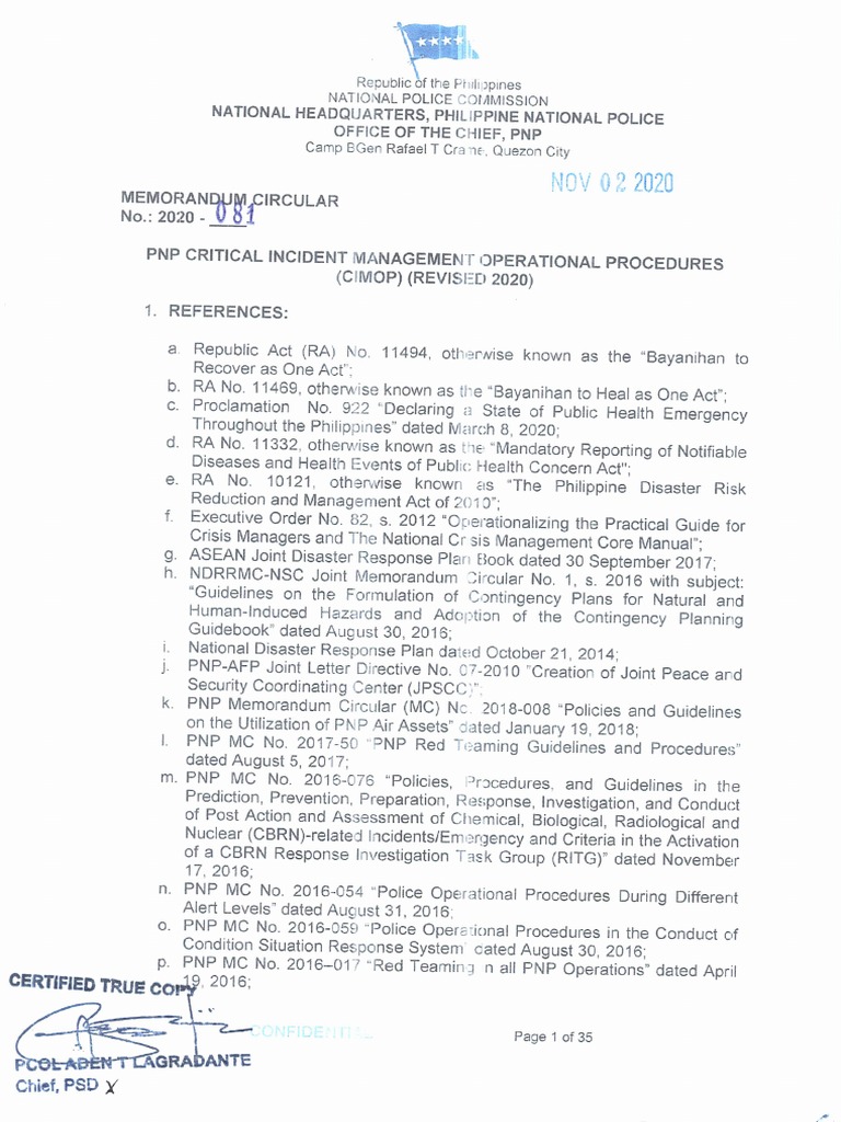 PNP Critical Incident Management Operational Procedure | PDF