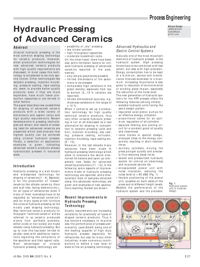 Hydraulic Pressing of Advanced Ceramics: Process Engineering | PDF ...