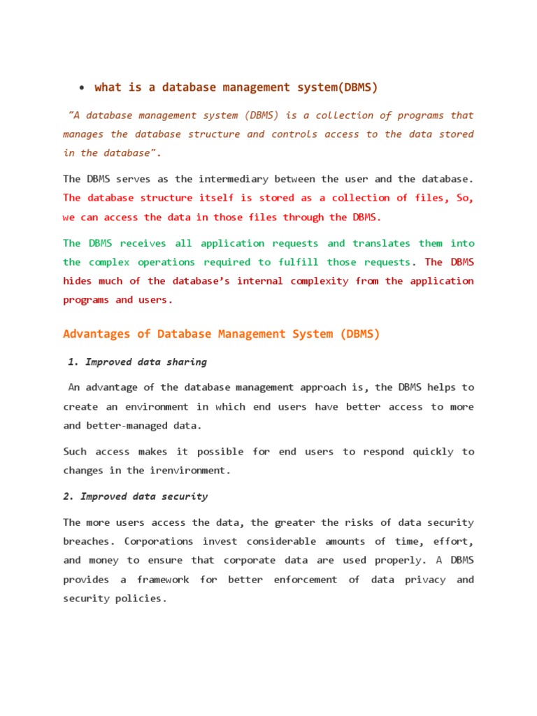 Advantages and Disadvantages of DBMS | PDF | Databases | System