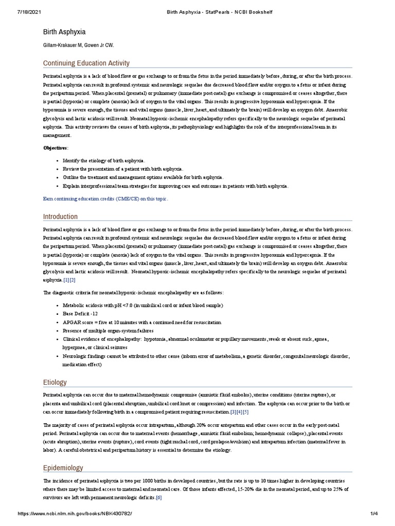 2020 Birth Asphyxia - StatPearls - NCBI Bookshelf Jurnal 2 | PDF ...