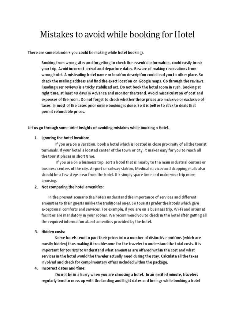 Hotel Booking Mistakes to Avoid | PDF | Hotel