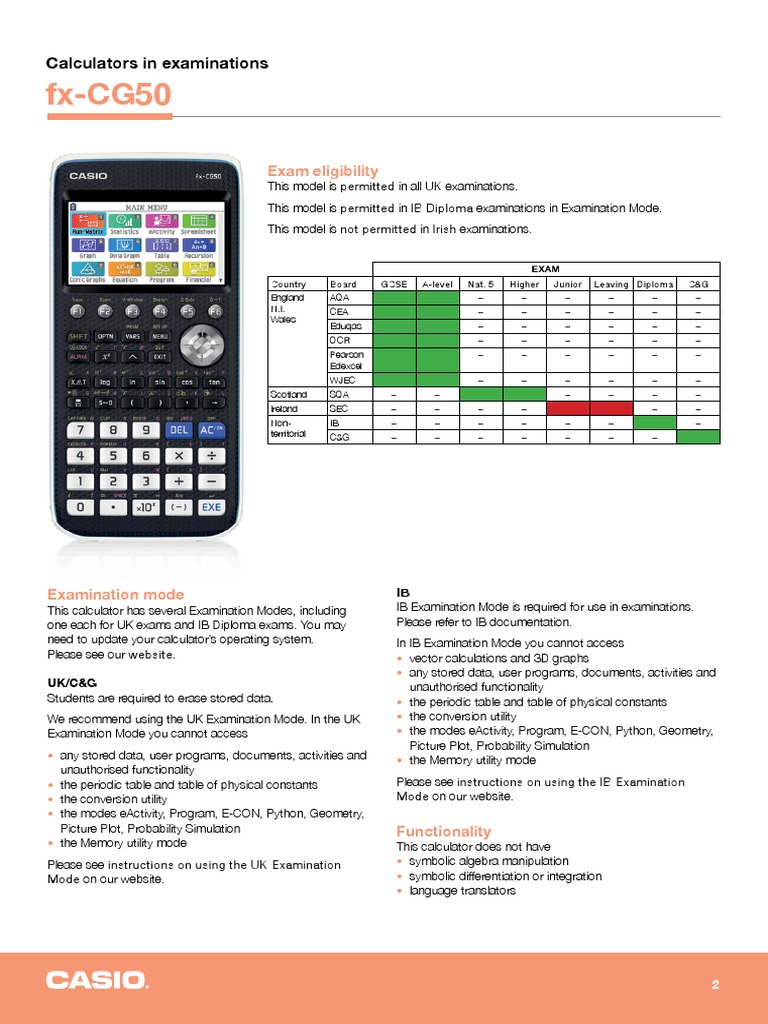 fx-CG50: Calculators in Examinations | PDF | Computing | Educational ...
