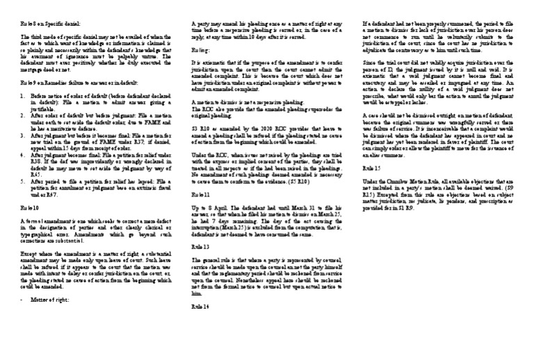 Notes On REM | PDF | Pleading | Complaint