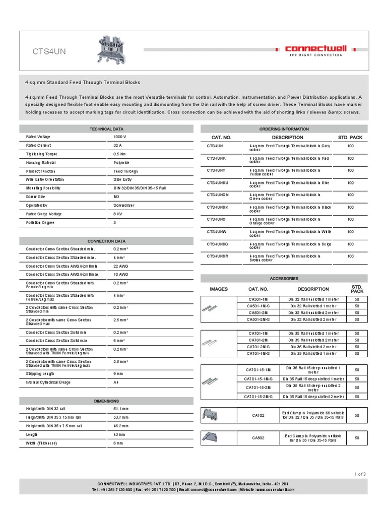 Cts4Un: 4 SQ - MM Standard Feed Through Terminal Blocks | Download Free ...