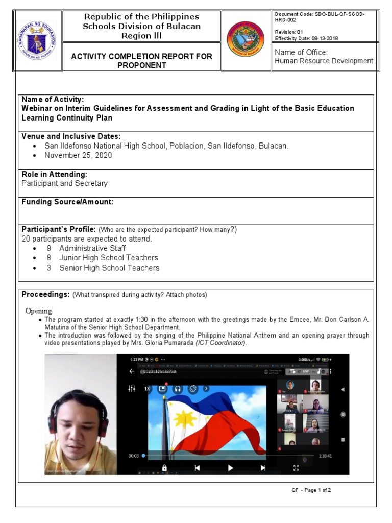 Narrative Report On The Conduct of WEBINAR SESSION REGARDING THE ...