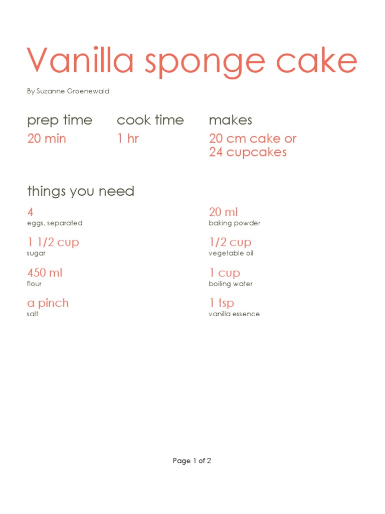 Sponge Cake Recipe PDF | PDF