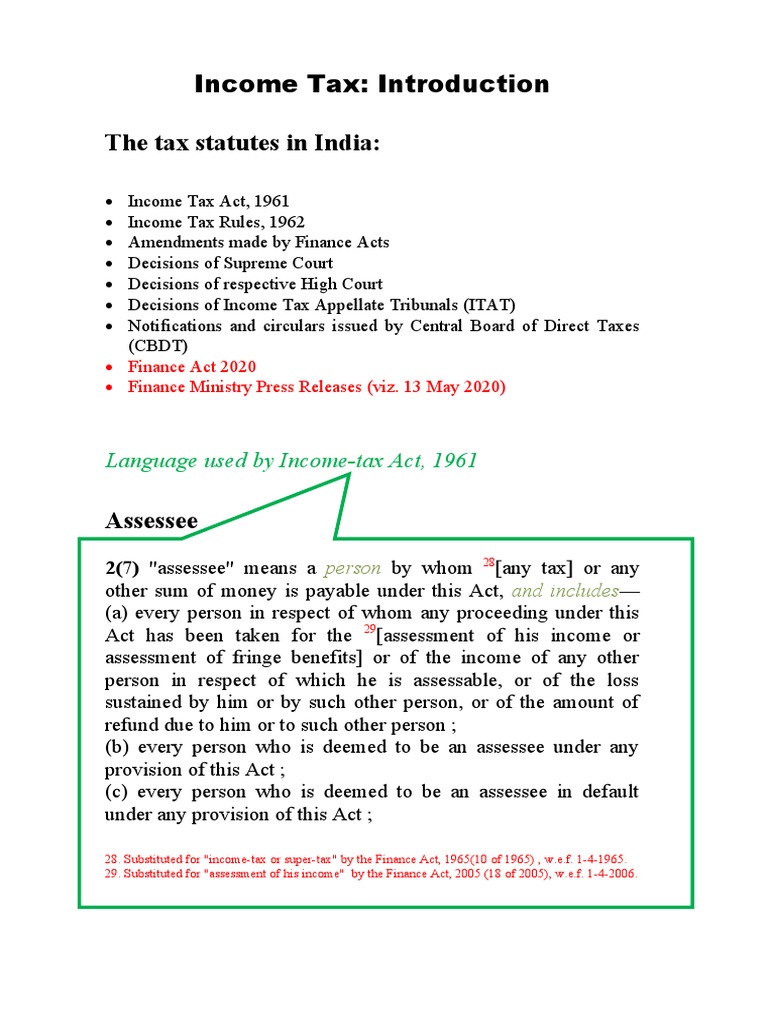 1 - Income Tax Introduction | PDF | Tax Deduction | Capital Gain