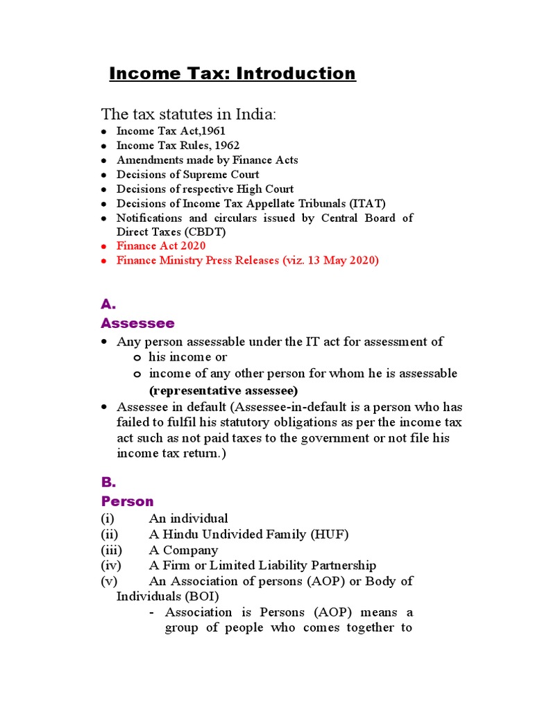 1 - Income Tax Introduction With Lecture Notes | PDF | Tax Deduction ...