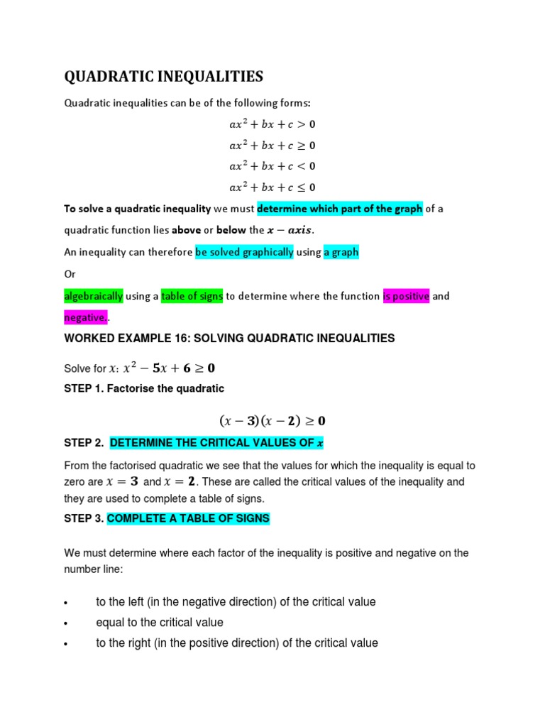 Solving Quadratic Inequalities | PDF | Quadratic Equation | Factorization