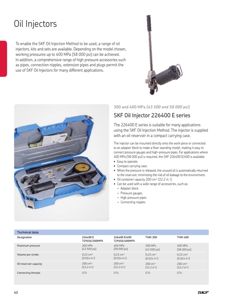 Oil Injectors: SKF Oil Injector 226400 E Series | PDF | Pressure ...