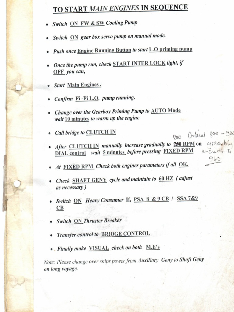 To Start Main Engine in Sequence | PDF | Clutch | Transmission (Mechanics)