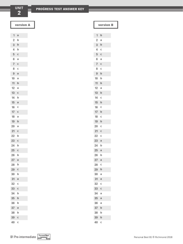 Version A Version B: Progress Test Answer Key | PDF