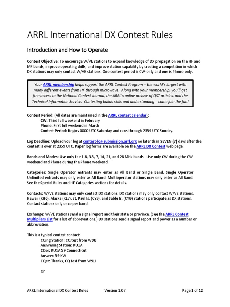 ARRL International DX Contest Rules: Introduction and How To Operate ...