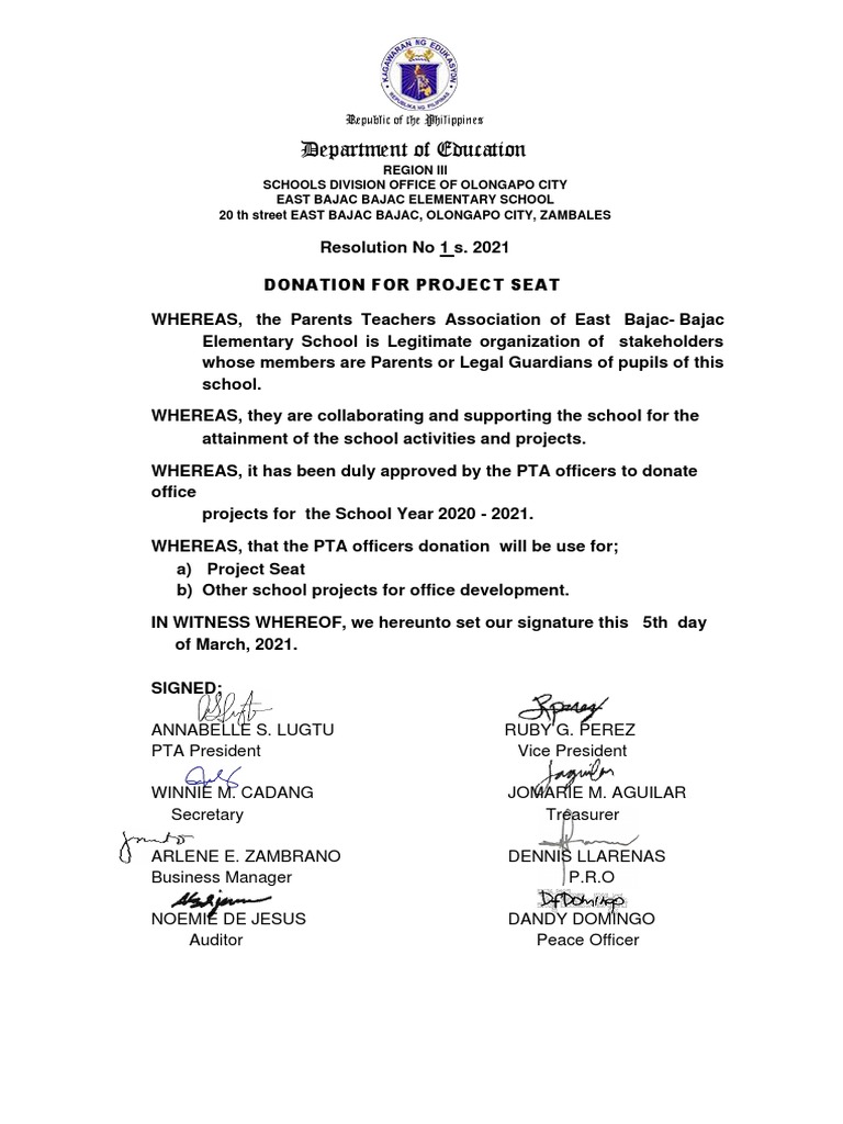 Resolution Pta Donation Seat | PDF